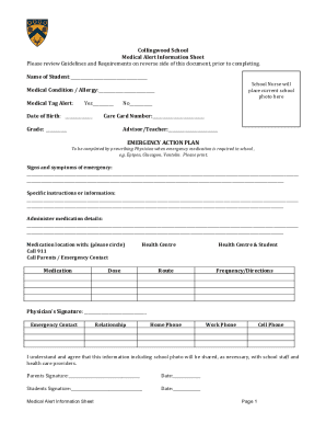 Fillable Online Medical Alert Information Sheet Fax Email Print - pdfFiller