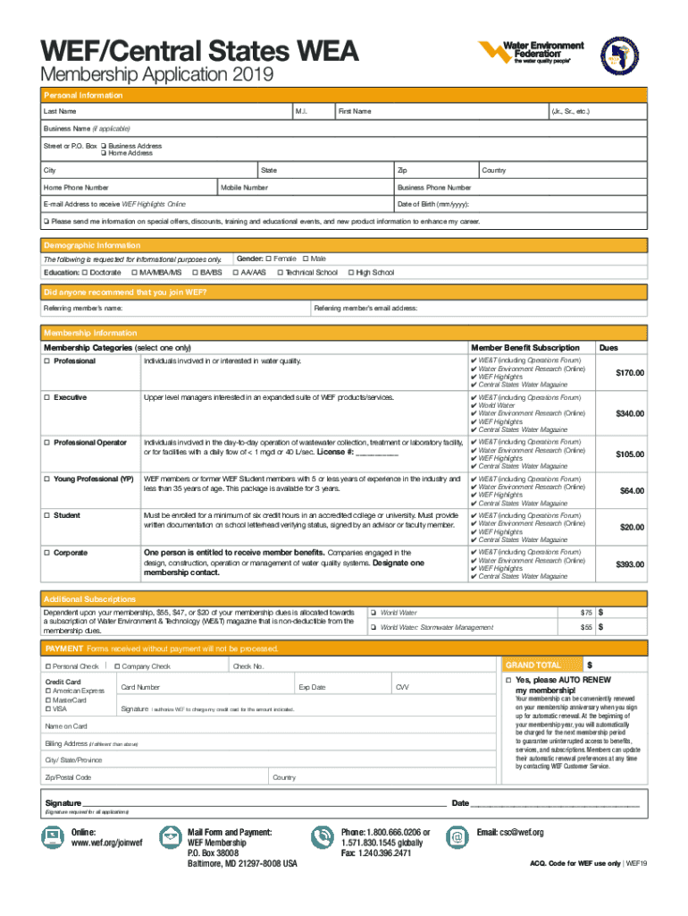 Fillable Online e-WEF Membership Application (First Time New Members ...