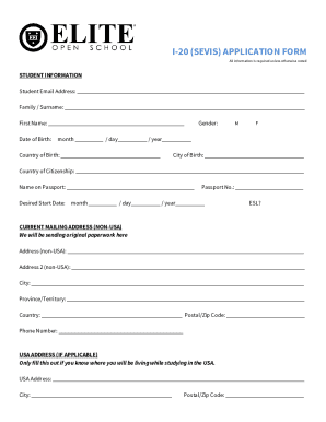 Fillable Online I-20 (SEVIS) APPLICATION FORM - Elite Open School Fax ...