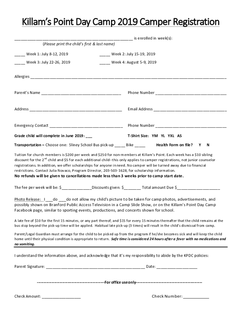 Fillable Online 2019 KPDC Camper Registration Form Fax Email Print ...