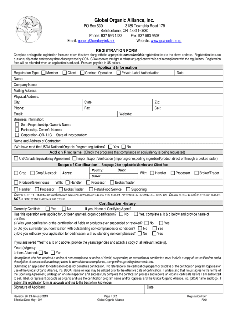 Fillable Online Global Organic Alliance Forms - Fill Online, Printable ...
