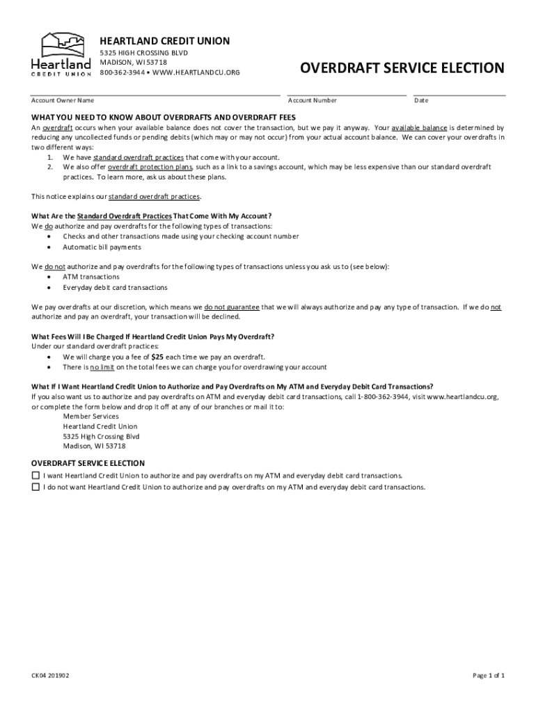 Fillable Online CK04 Overdraft Service Election Form Fax Email Print - pdfFiller