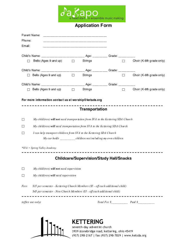 Fillable Online STUDENT APPLICATION FORM School Year: 20 / 20 Family ...