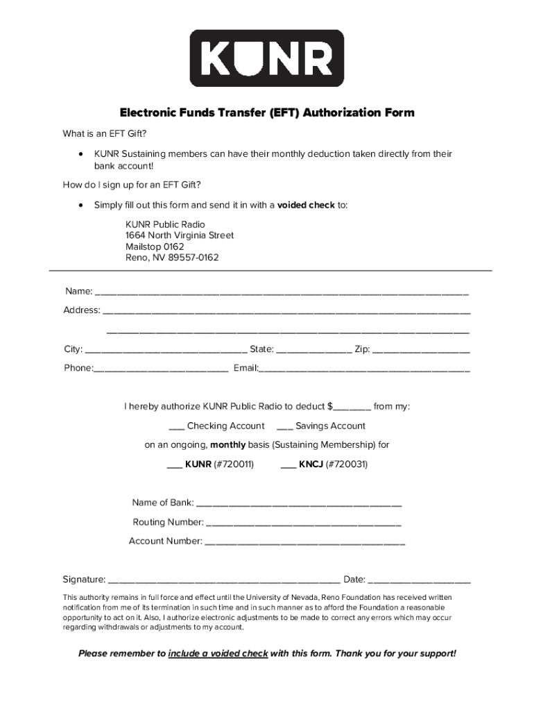 Fillable Online Electronic Funds Transfer (EFT) AuthorizationElectronic ...