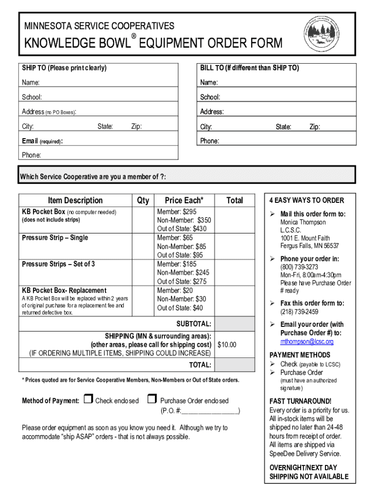 Fillable Online Minnesota Service Cooperatives' KNOWLEDGE BOWL ...