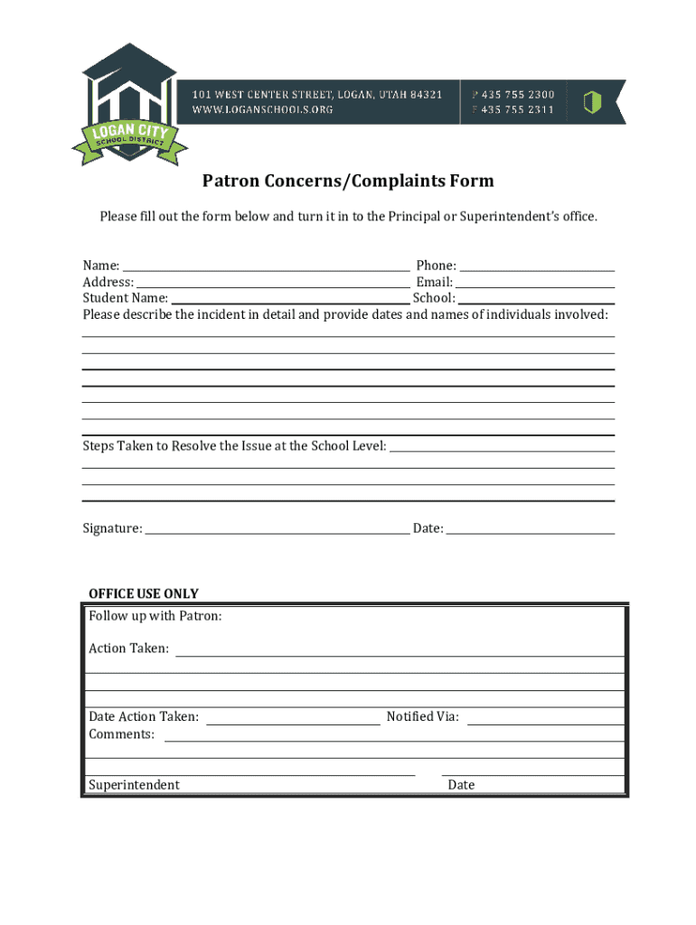 Fillable Online Parent Concern Form. Parent Concern Form Fax Email ...