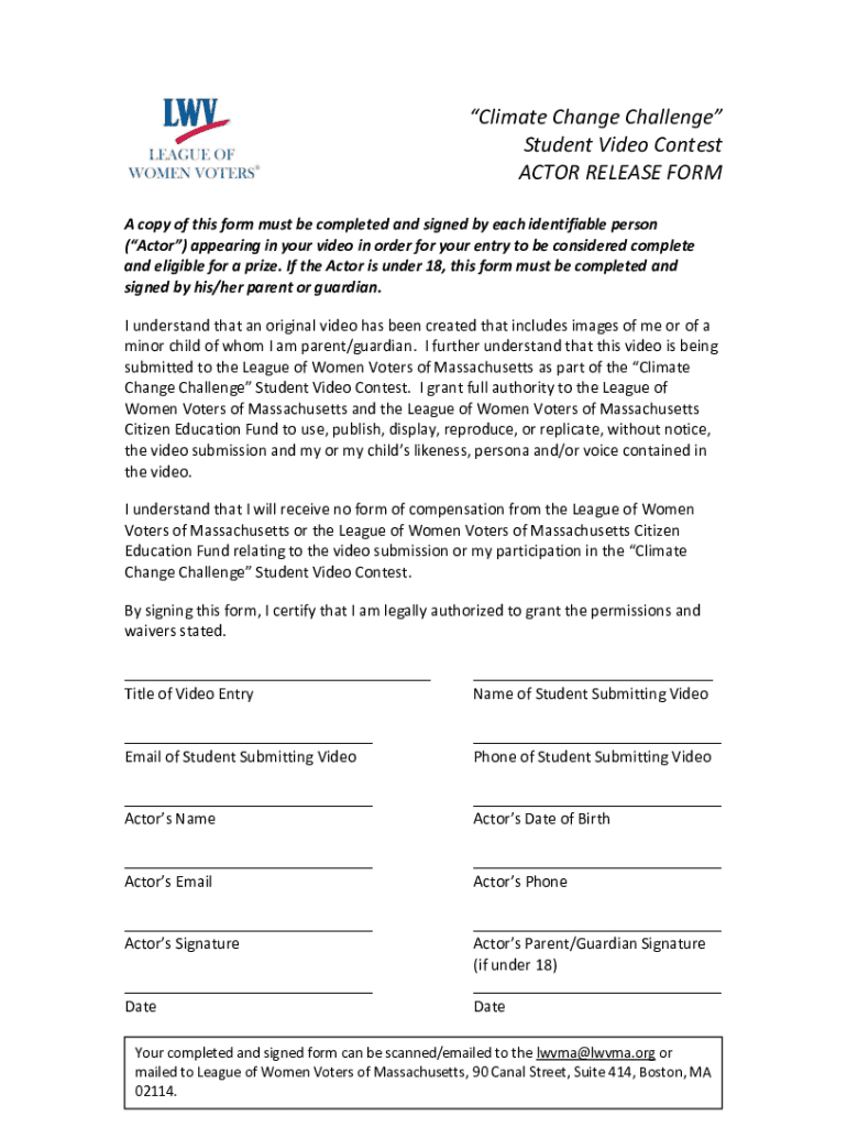Fillable Online 17 Printable actor release form pdf Templates ...