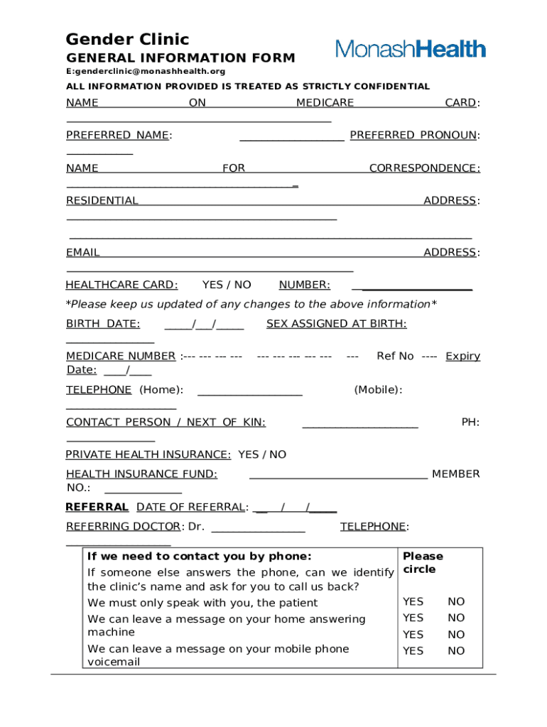 Gender Clinic - Home Monash Health Doc Template | pdfFiller