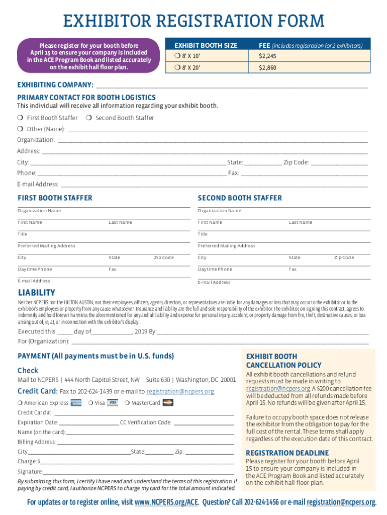 Fillable Online EXHIBITOR REGISTRATION FORM - ncpers.org Fax Email ...