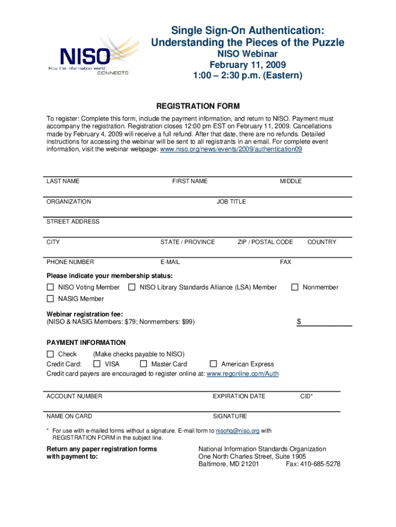 Fillable Online SSO Authentication Webinar Registration Form Fax Email Print - pdfFiller