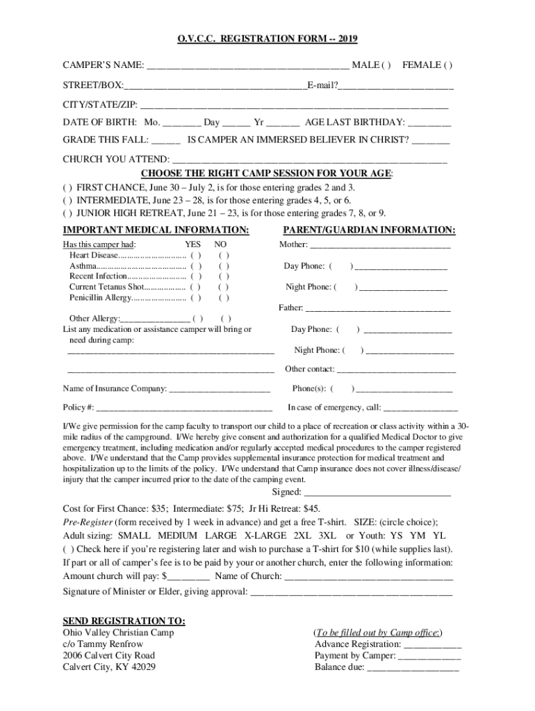 Fillable Online O.V.C.C.REGISTRATION FORM Fax Email Print - pdfFiller