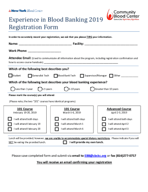 Fillable Online Experience in Blood Banking 2019 Registration Form Fax ...