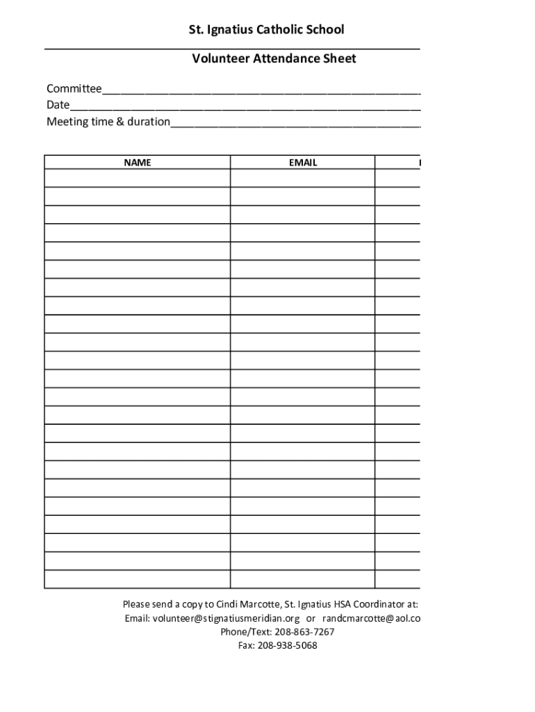 Fillable Online Volunteer OpportunitiesSt. Ignatius Catholic School Fax Email Print - pdfFiller