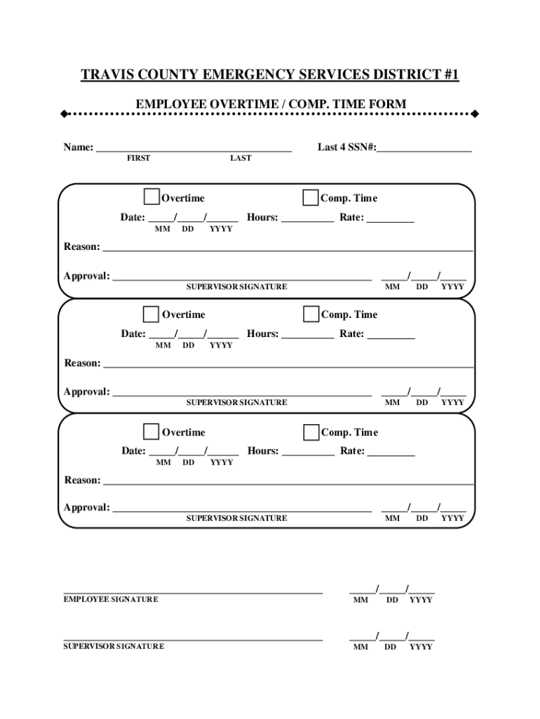 Fillable Online OVERTIME/COMPENSATORY TIME REQUEST Fax Email Print - pdfFiller