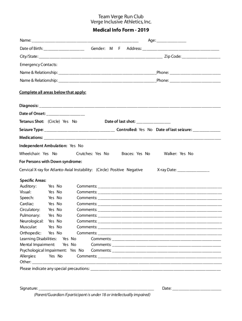 Fillable Online Verge Medical Info Form Fax Email Print - pdfFiller