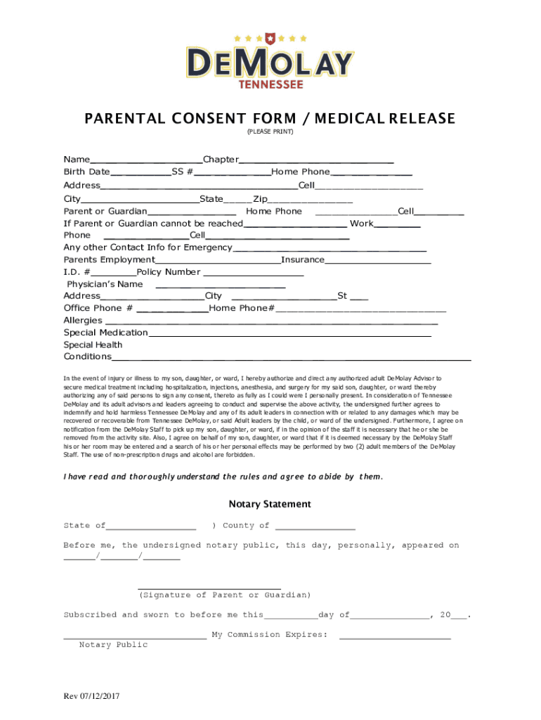 Fillable Online PARENTAL CONSENT FORM / MEDICAL RELEASE Fax Email Print - pdfFiller