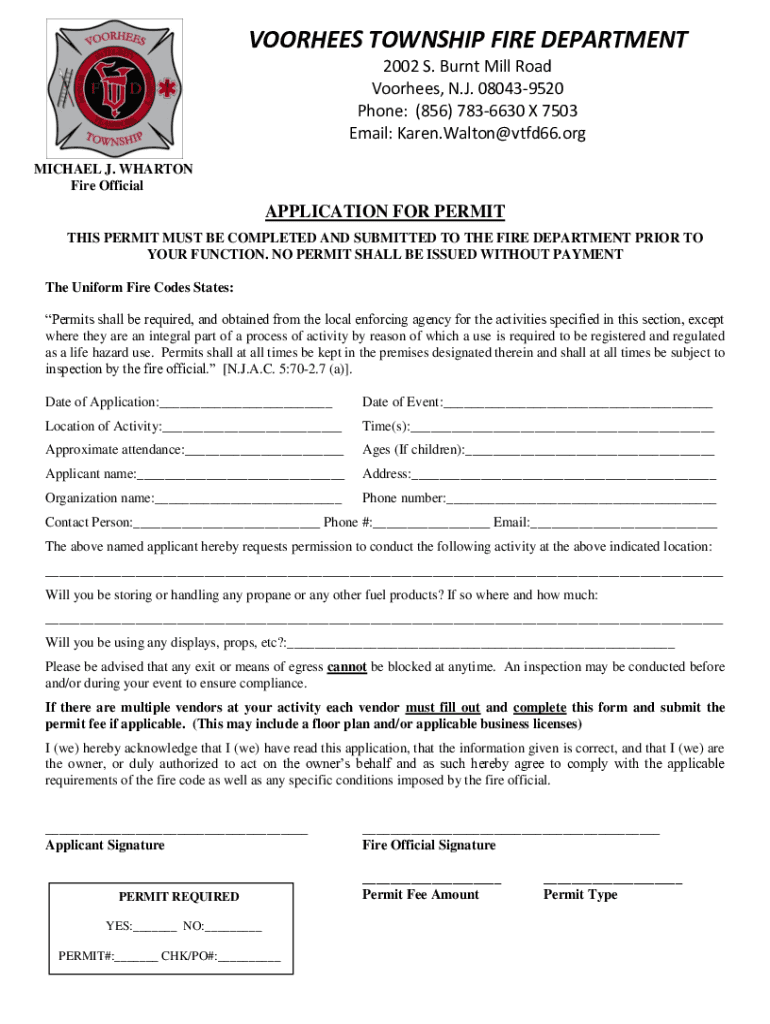 Fillable Online Fuel Permit Request - The Voorhees Township Fire ...