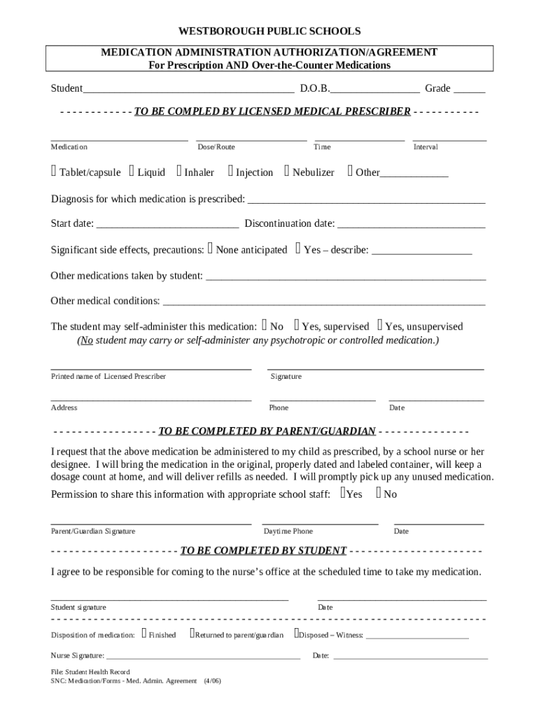 MEDICATION ADMINISTRATION AUTHORIZATION/AGREEMENT Doc Template | pdfFiller
