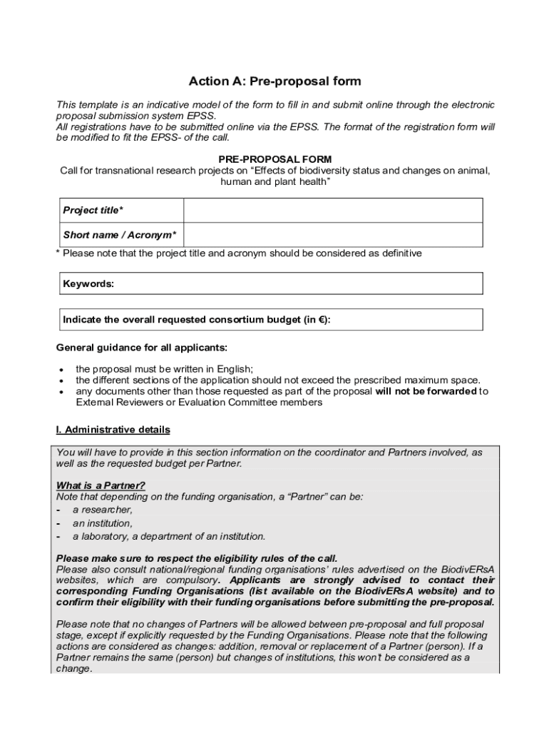 Fillable Online DOC ACTION B: INDICATIVE PRE-PROPOSAL FORM This ...