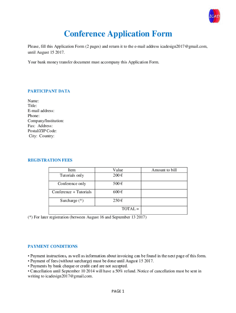 Fillable Online Conference Application Form - Gheorghe Asachi Technical ... Fax Email Print ...