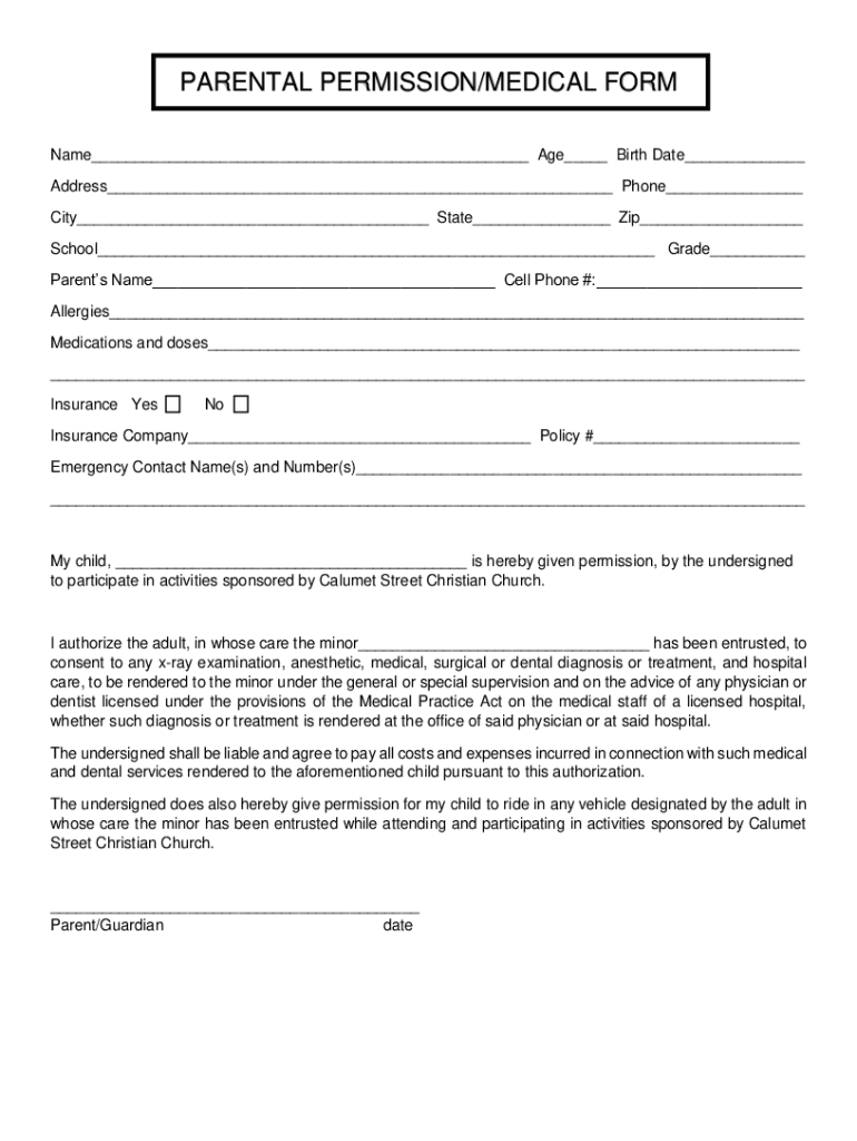 Fillable Online PARENTAL PERMISSION/MEDICAL FORM Fax Email Print ...