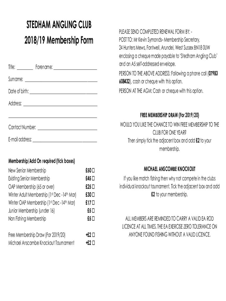 Stedham Angling Club - Fill Online, Printable, Fillable, Blank | pdfFiller