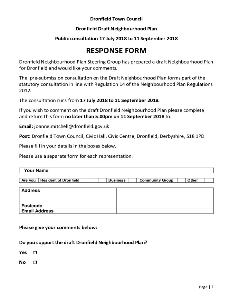 Fillable Online Dronfield Neighbourhood Plan - Consultation Statement ...