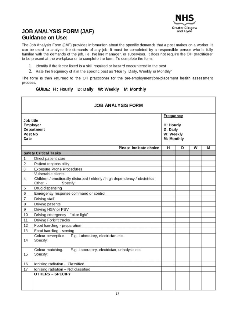 OCCUPATIONAL HEALTH -JOB ANALYSIS . PIN Pre-employment Doc Template ...