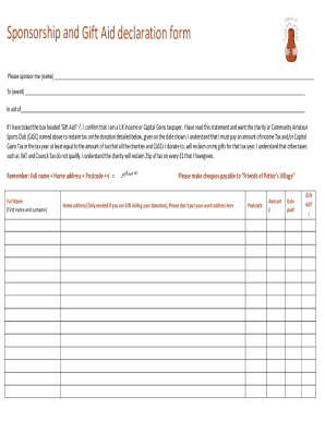 Fillable Online Charities: Sponsorship and Gift Aid declaration form ...