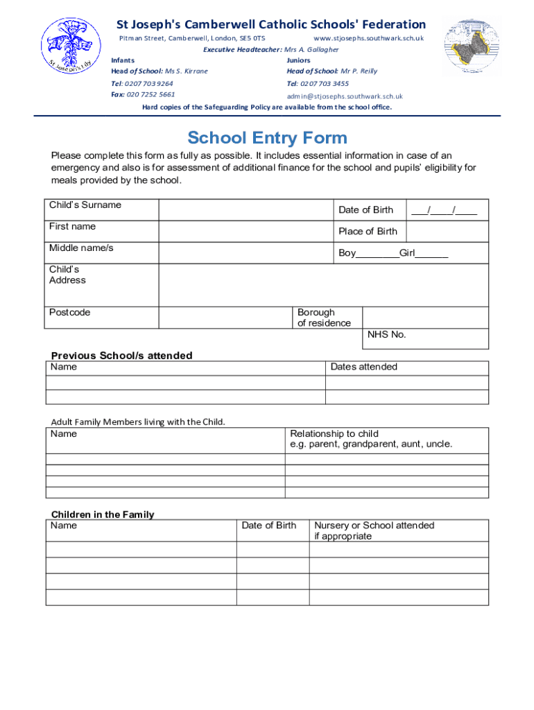 Fillable Online stjosephs southwark sch PDF Welcome to St. Joseph's ...