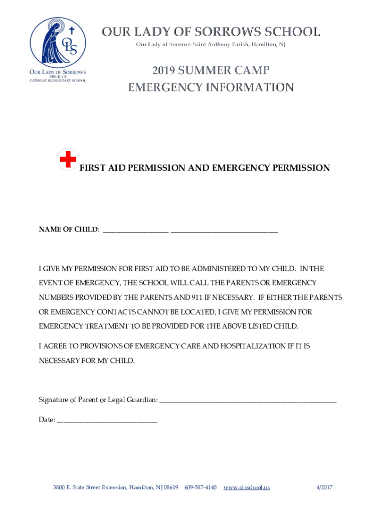 Fillable Online FIRST AID PERMISSION AND EMERGENCY PERMISSION Fax Email ...