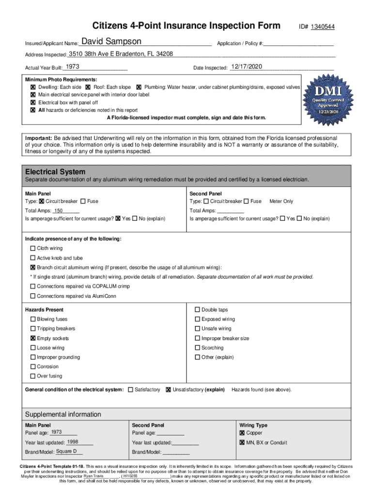 Fillable Online Citizens 4-Point Insurance Inspection Form Fax Email ...