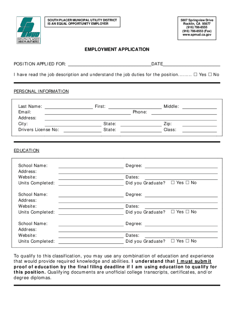 Fillable Online Best job options forCalifornia Employment Application ...