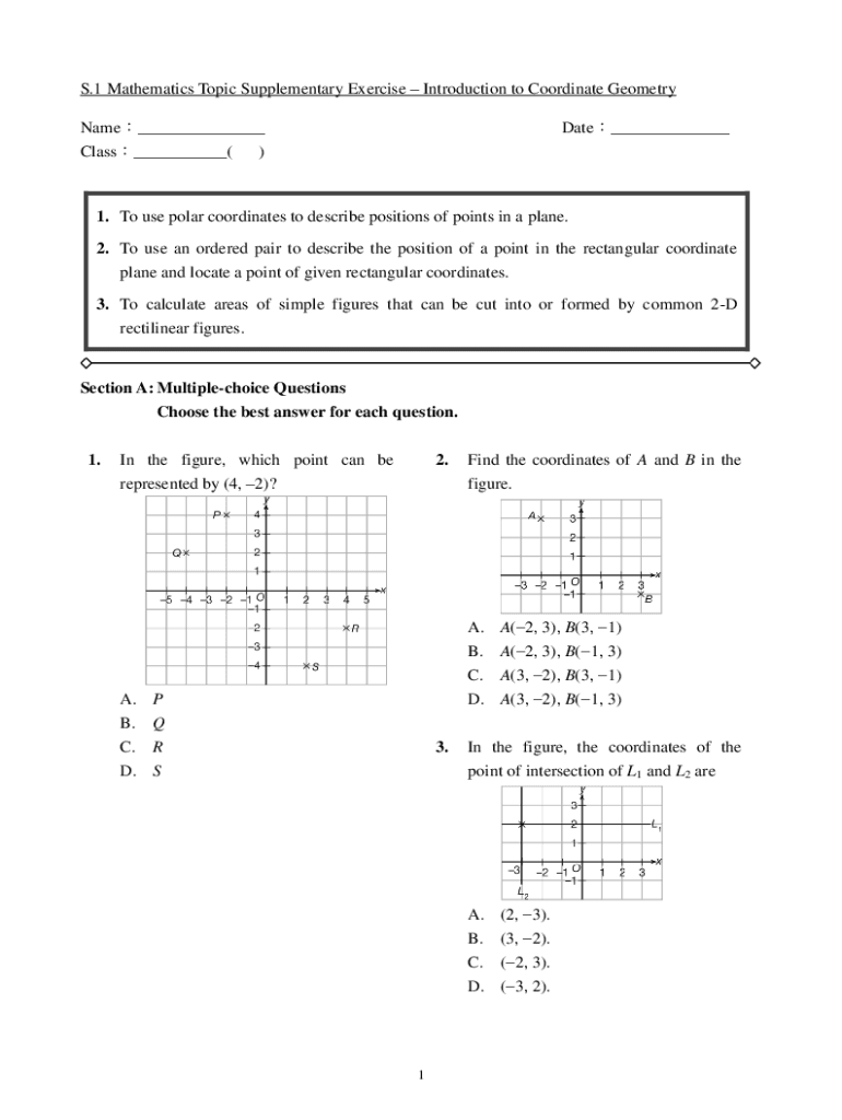 Fillable Online MATHEMATICS: FORM ONE: Topic 10 - COORDINATE GEOMETRY ...