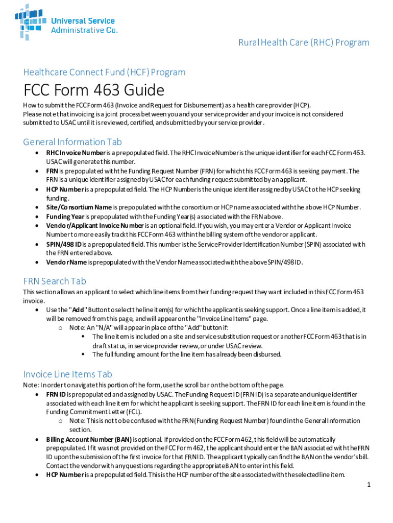 Fillable Online FCC Form 463 Guide - Health Care Provider Fax Email ...
