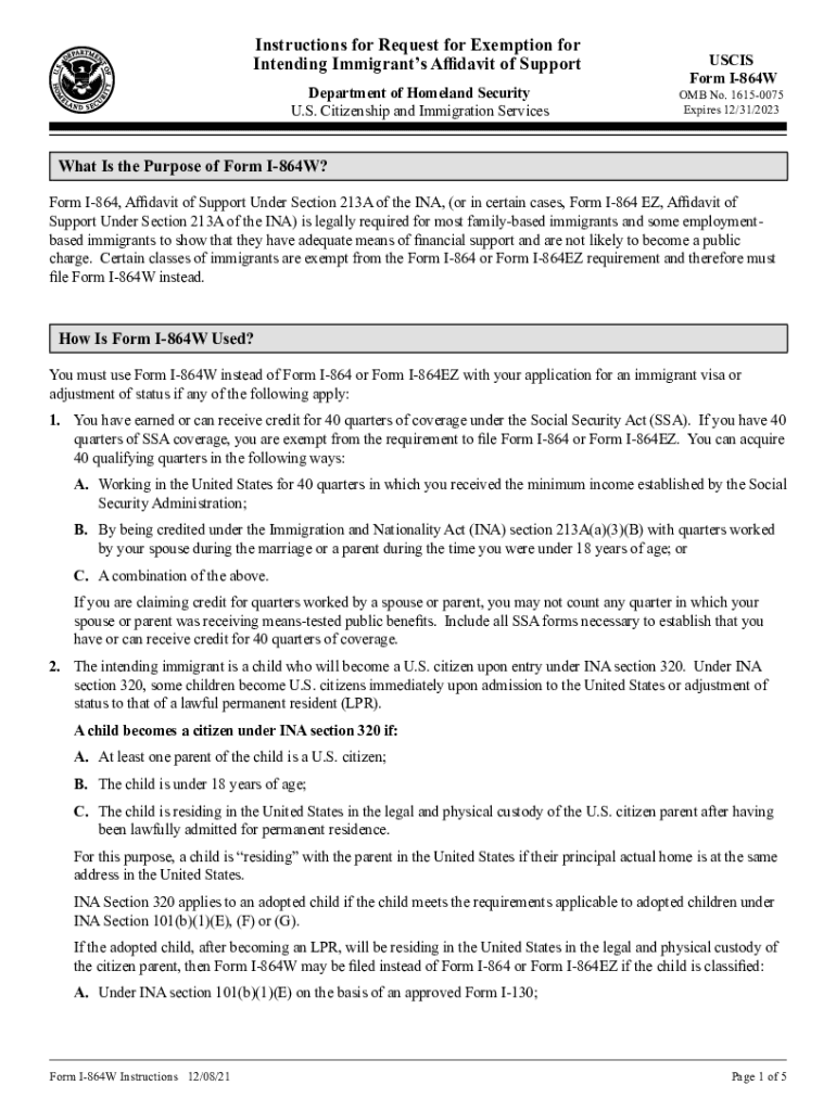 USCIS I-864W Instructions Form - Fill Online, Printable, Fillable ...