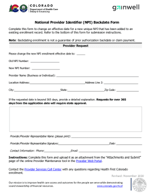 Fillable Online National Provider Identifier (NPI) Backdate Form ...