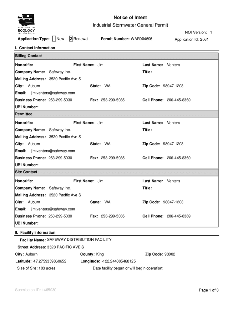 Fillable Online IDEM: Storm Water Permitting: Notice of Intent (NOI ...