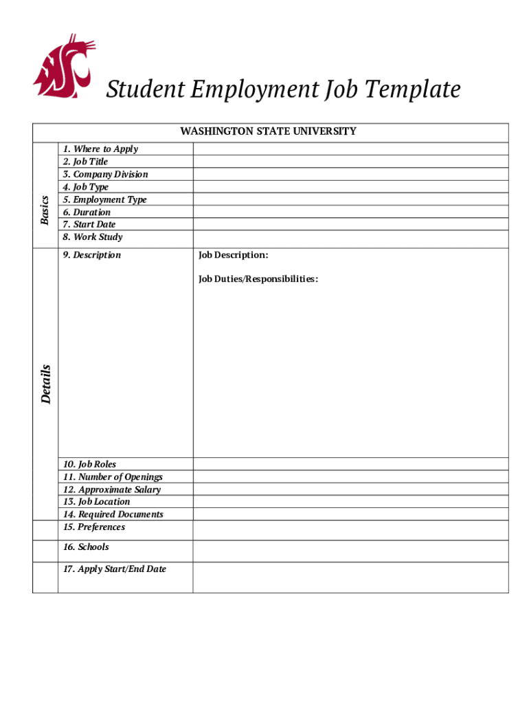 Fillable Online studentaffairs vancouver wsu Student Employment Job ...