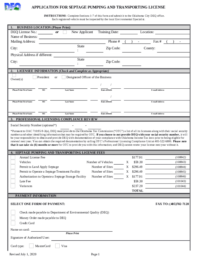 APPLICATION FOR SEPTIC TANK CLEANER LICENSE AND ... - DEQ Home Doc ...