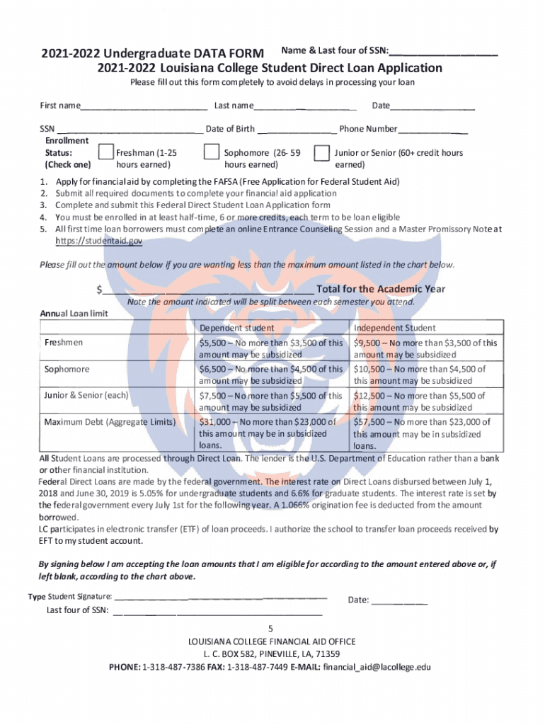 Fillable Online 2021-2022 Undergraduate DATA FORM Name & Last four of ...