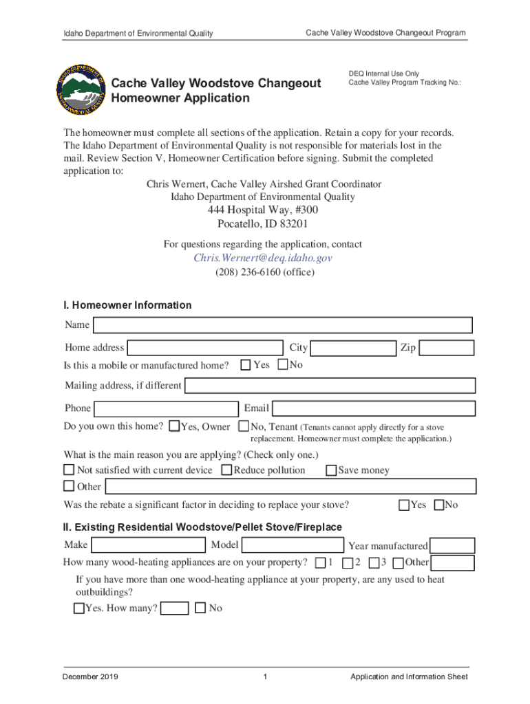 Fillable Online www2 deq idaho Fillable Online Cache Valley Woodstove ...