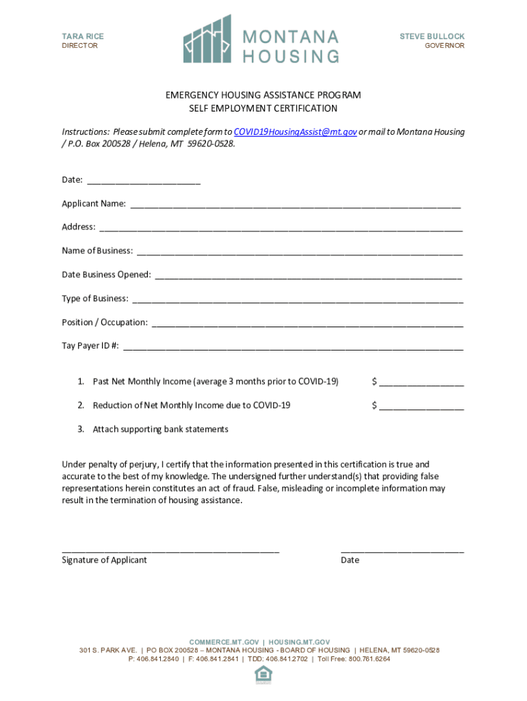 Fillable Online housing mt EMERGENCY HOUSING ASSISTANCE PROGRAM SELF ...