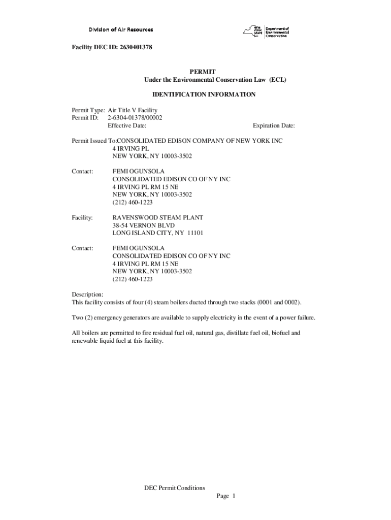 Fillable Online Facility DEC ID: 2630401378 DEC Permit Conditions Page ...
