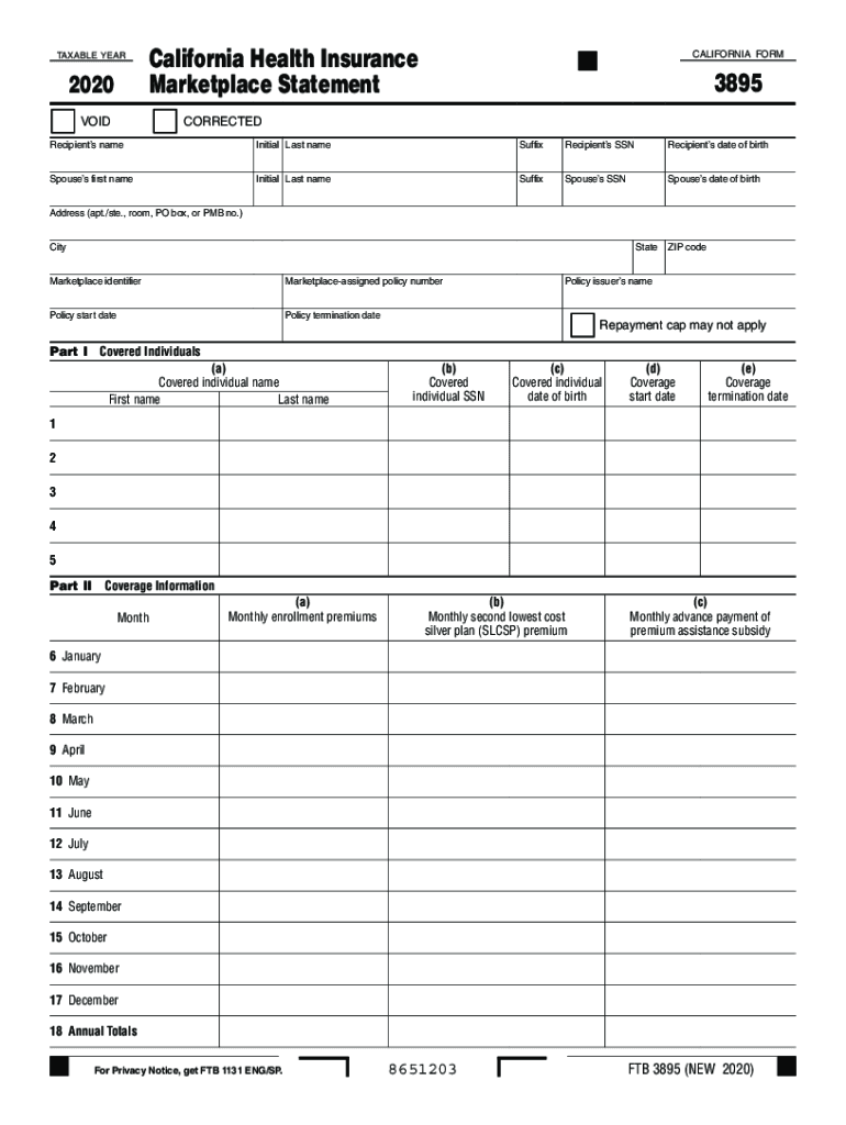 2020 Form 3895 California Health Insurance Marketplace Statement 2020 ...