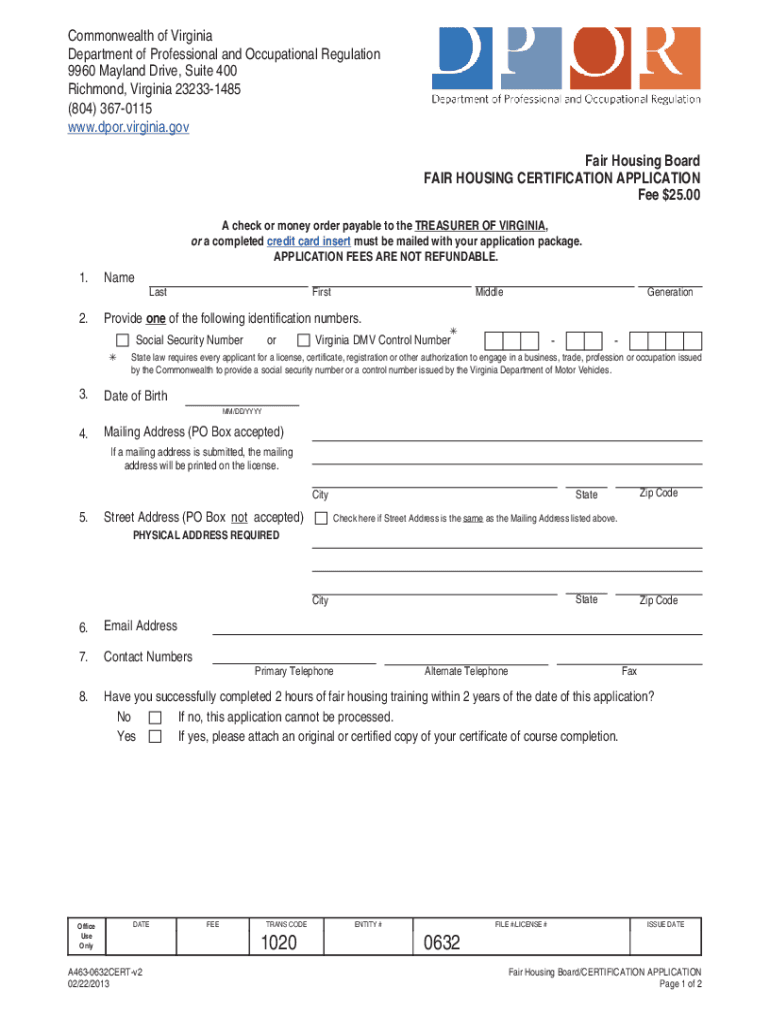 Fillable Online dpor virginia Department of Professional and ...