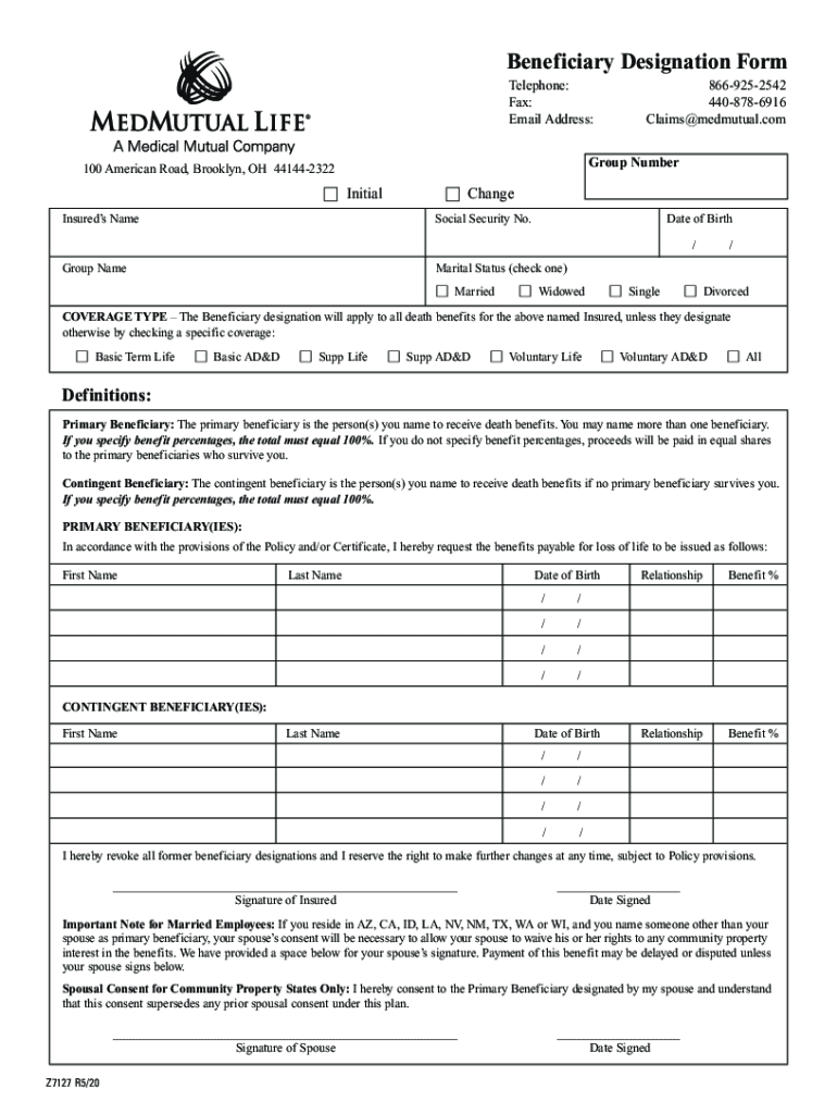 Fillable Online Individual Death Claim Form - MedMutual Life Fax Email ...
