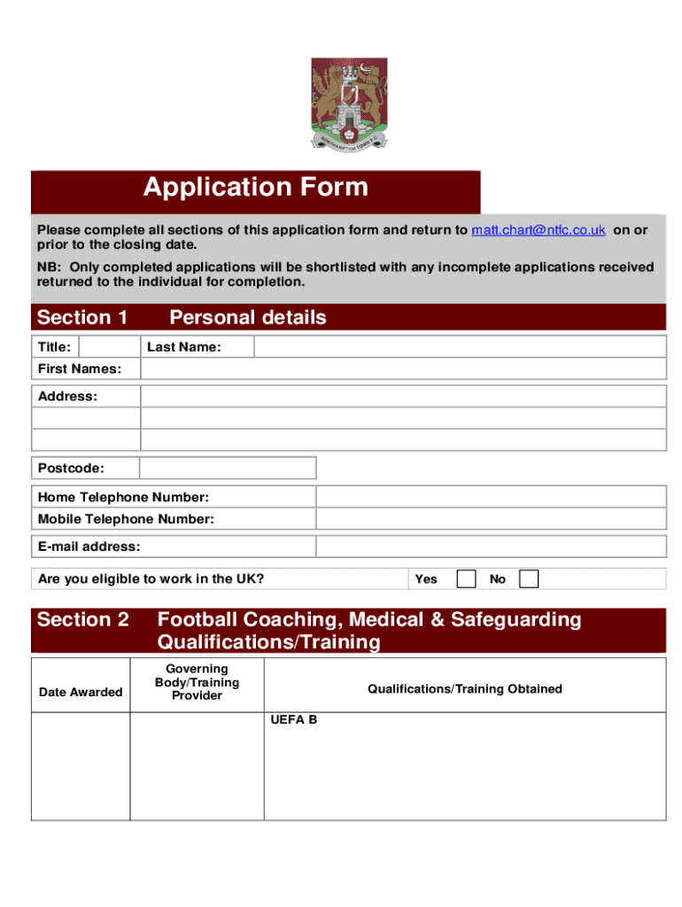 Fillable Online Job Application Form Template - The Football ...