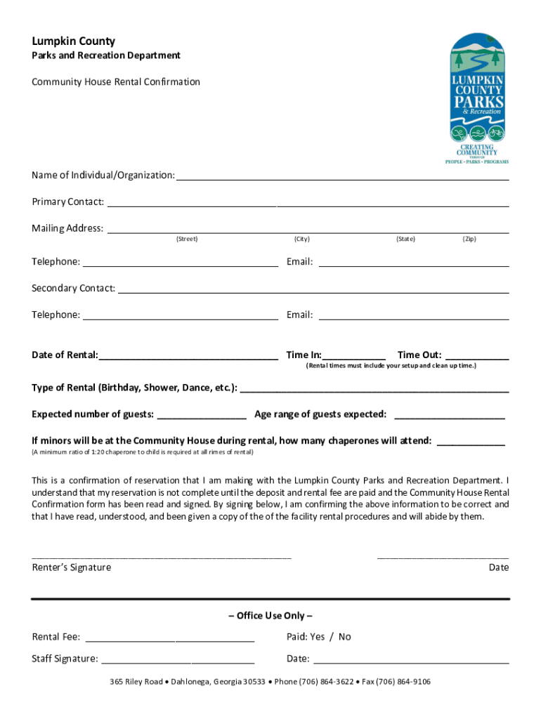 Fillable Online Community House Rental Confirmation (PDF) Fax Email ...