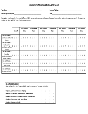 Fillable Online Assessment of Teamwork Skills Scoring Sheet Fax Email ...